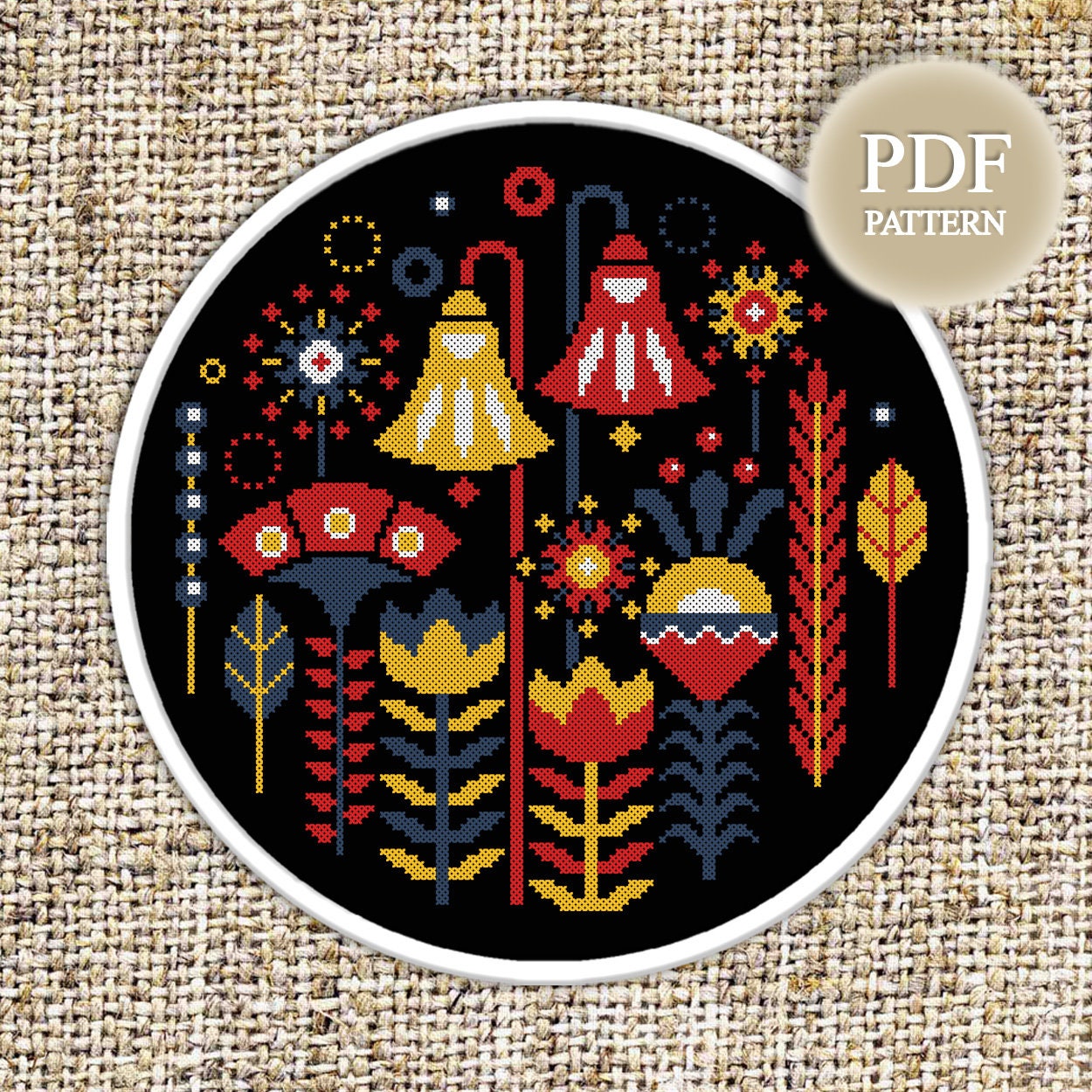 Abstract Flowers Cross Stitch Pattern Folk Cross Stitch Ethnic Retro ...