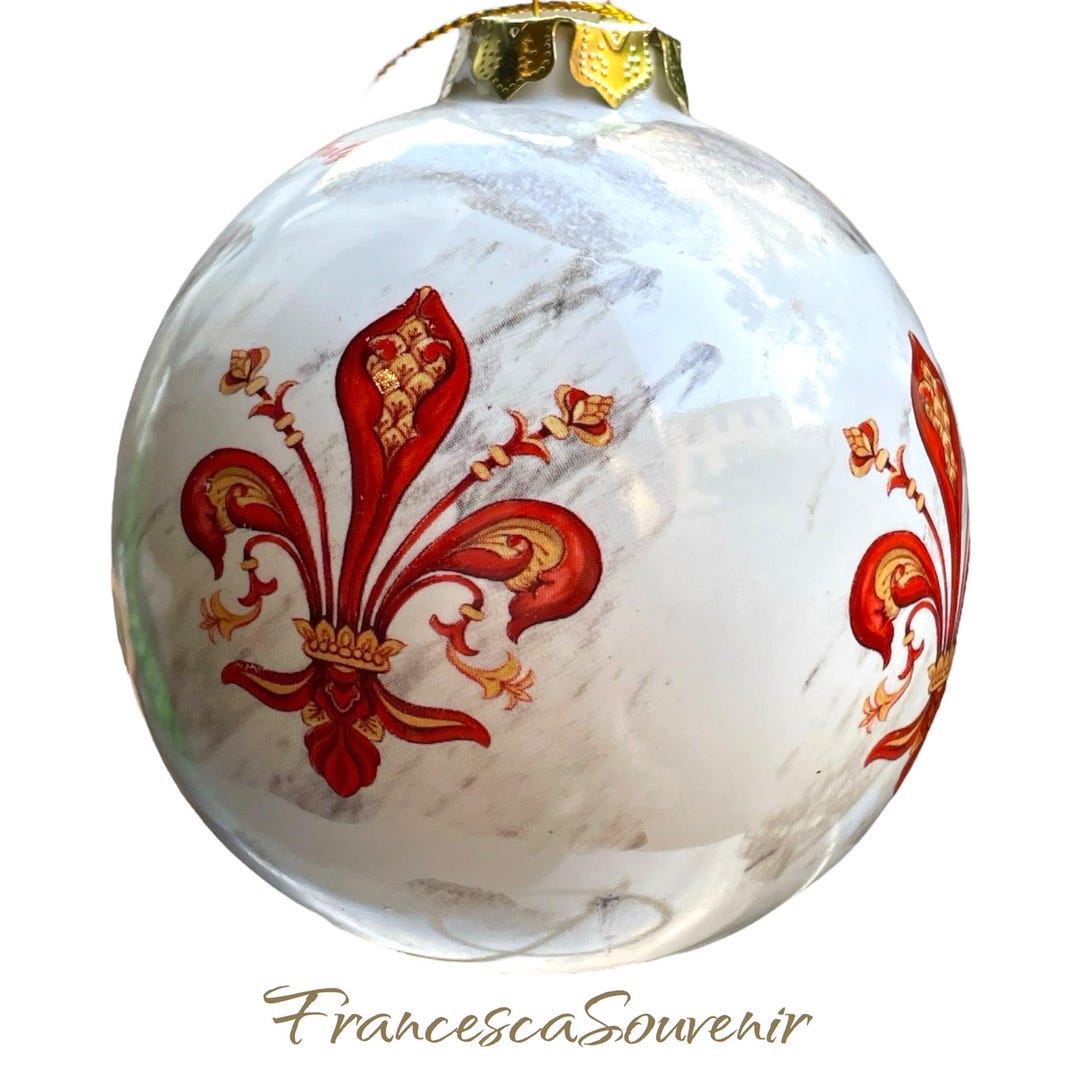 Ceramic Christmas Ball - Florence With Red Lily and Marbled Background ...