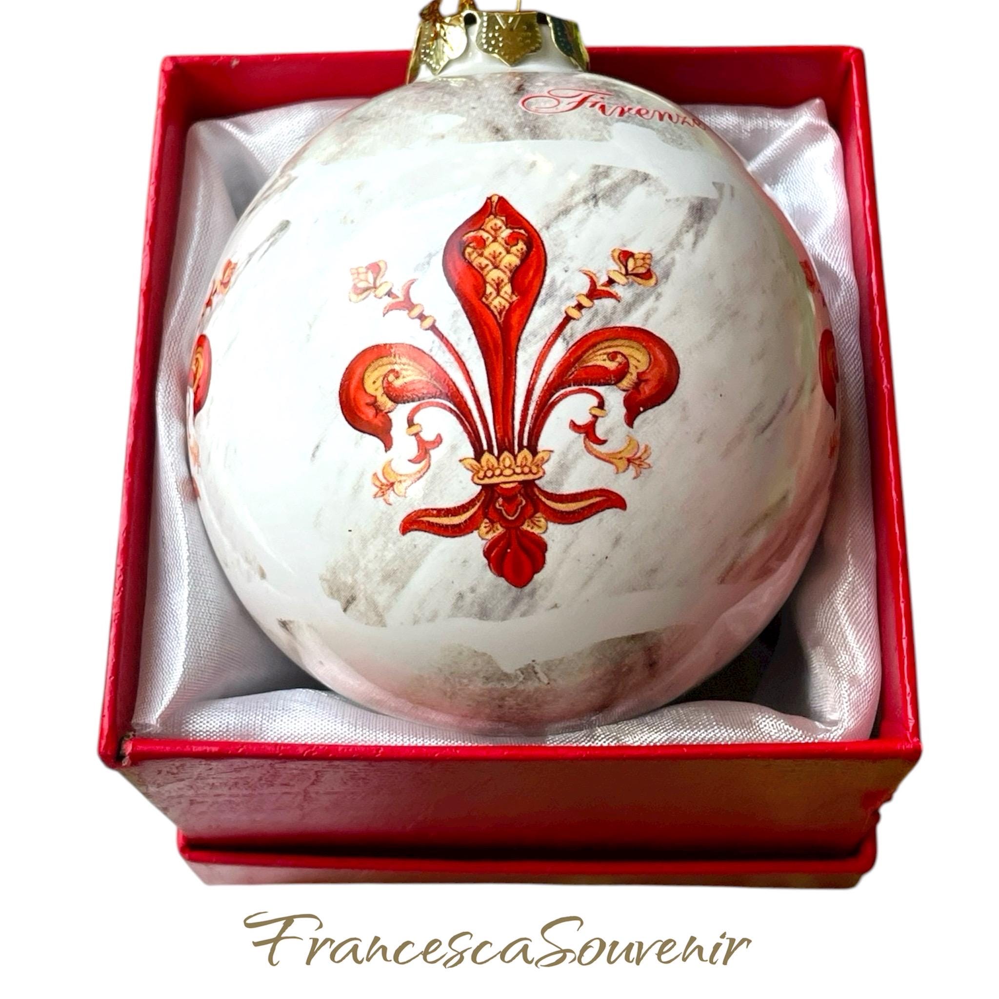 Ceramic Christmas Ball - Florence With Red Lily and Marbled Background ...
