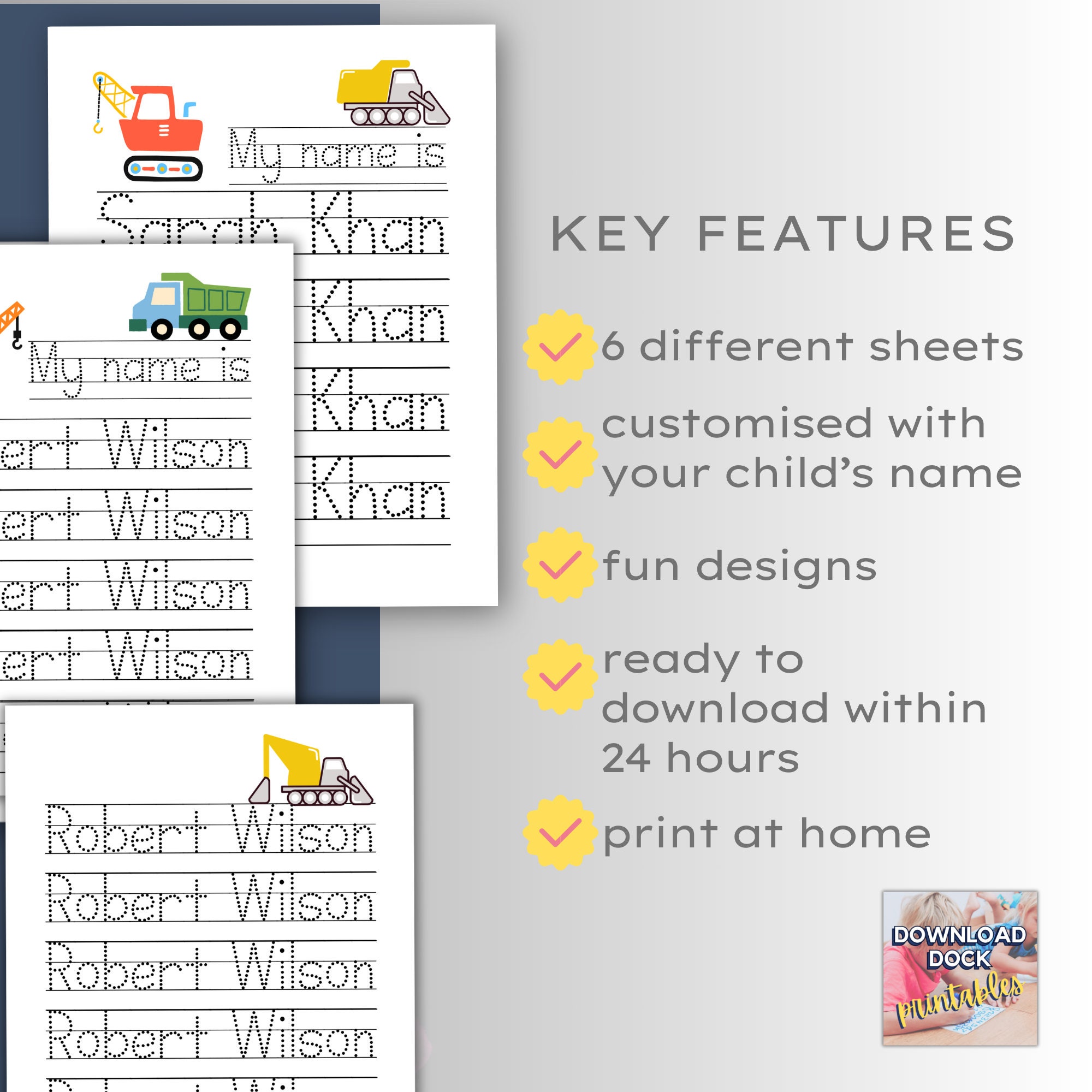 Set of 6 Custom Name Tracing Worksheets for Your Child to Practice ...