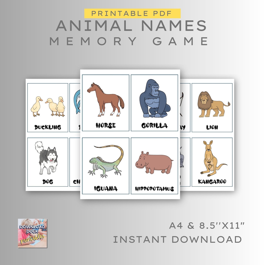 Preschool Flash Card Memory Game With Animals. Fun, Educational ...