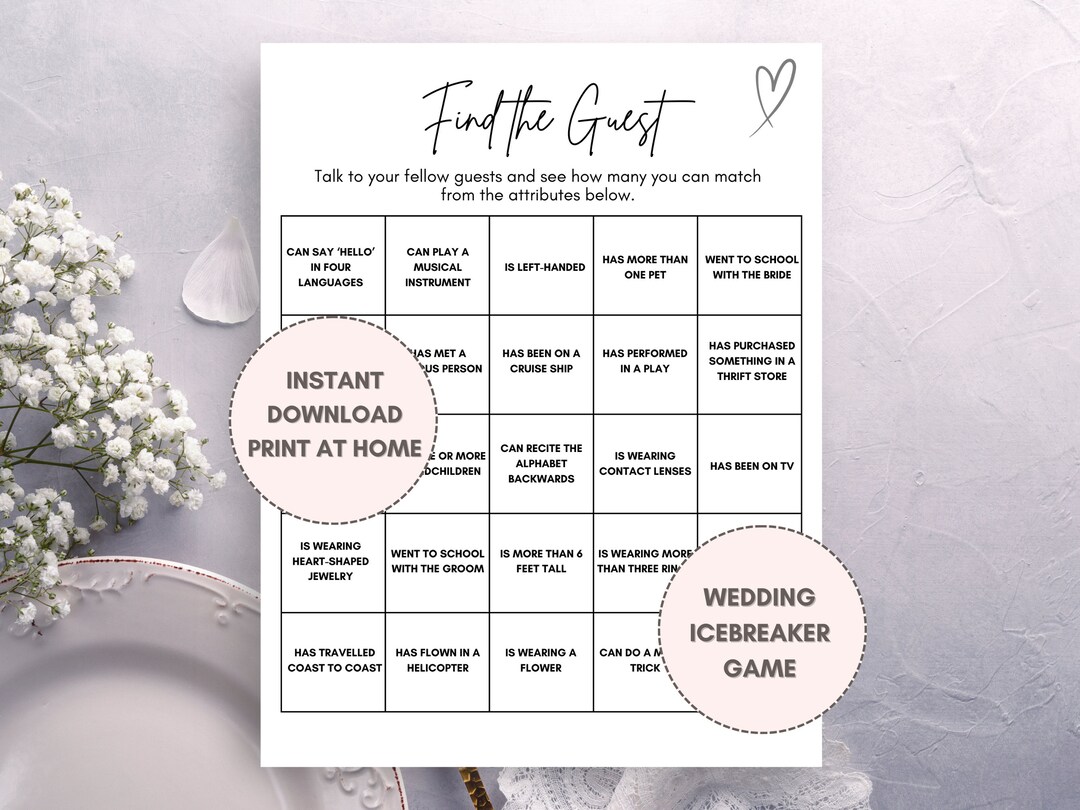 Wedding Find the Guest Table Icebreaker Game, 'clean' Game for All Ages ...