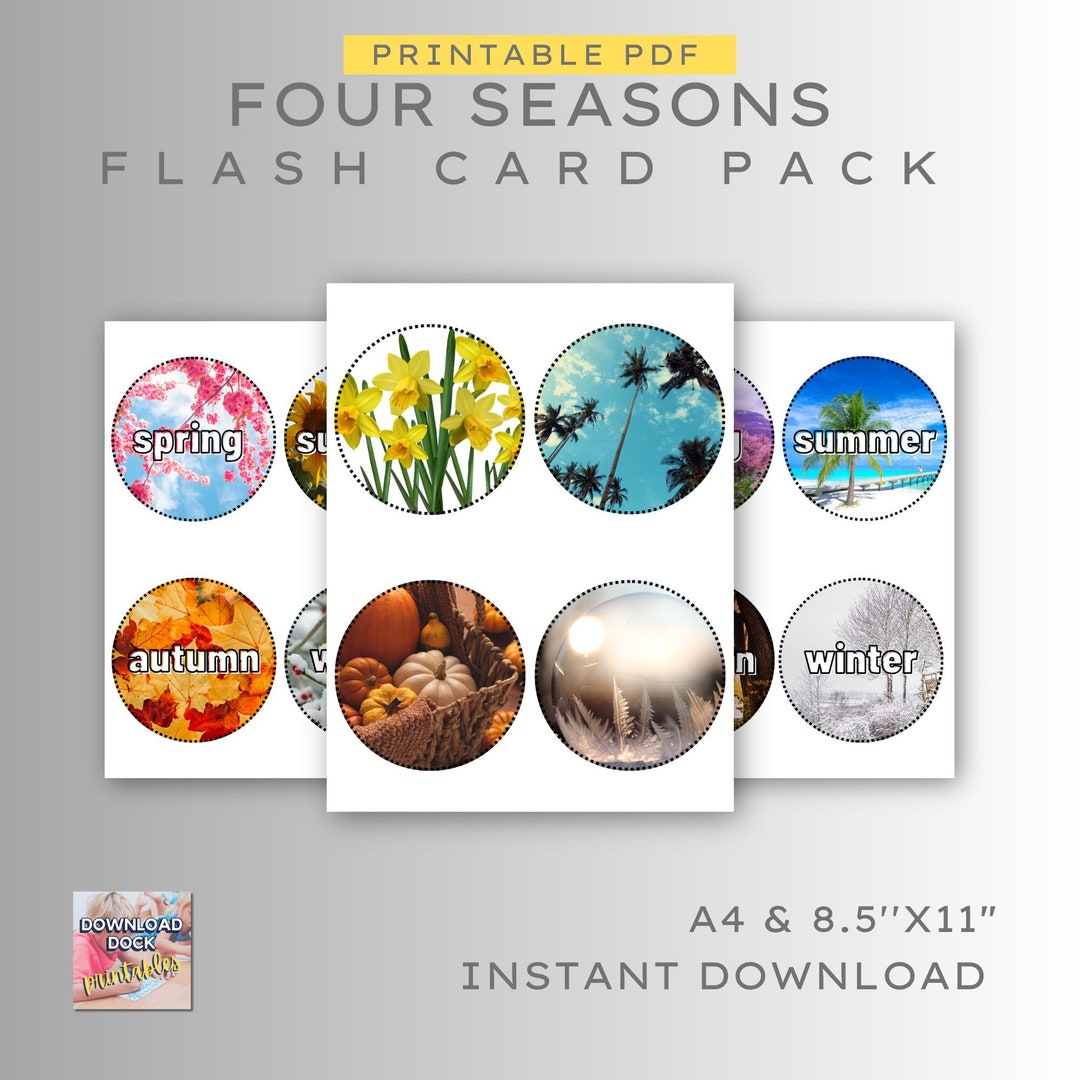Preschool Four Seasons Flash Cards With 24 Designs. Educational and Fun ...