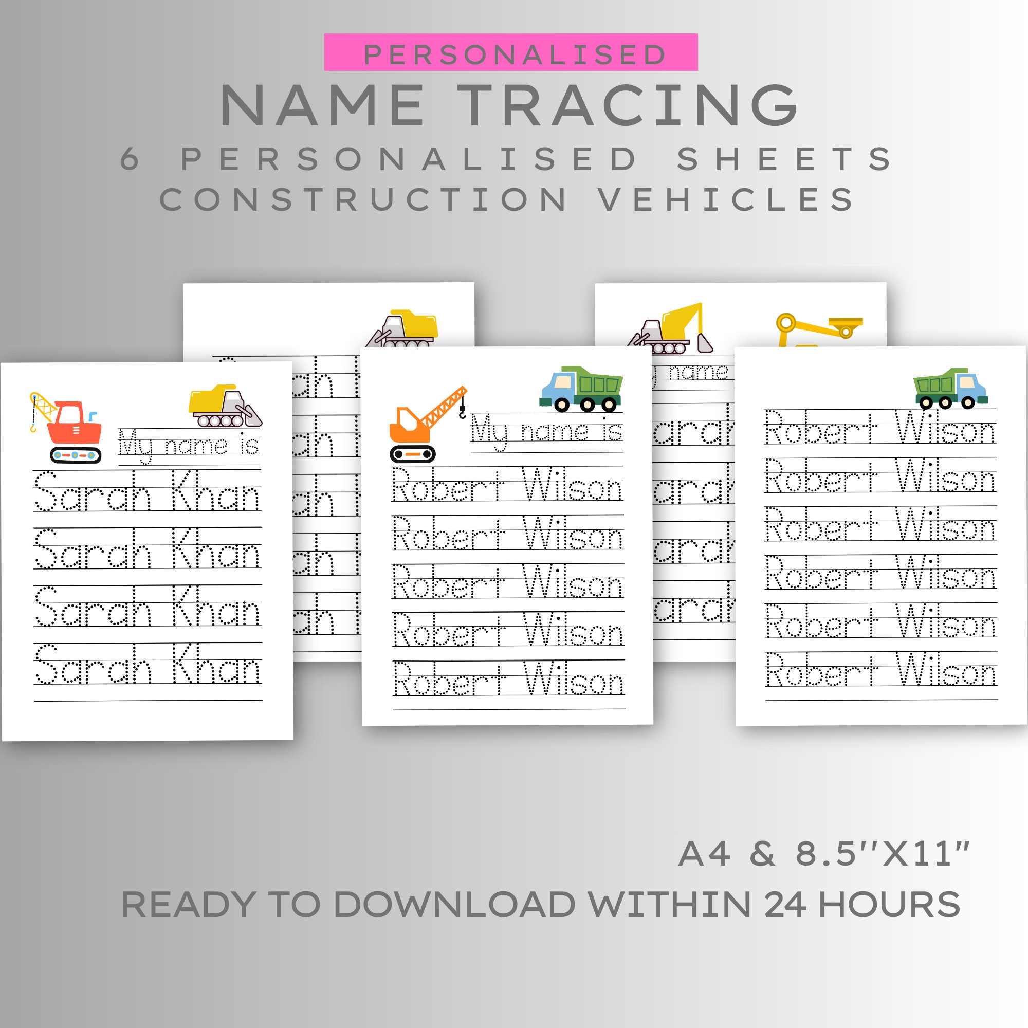 Set of 6 Custom Name Tracing Worksheets for Your Child to Practice ...