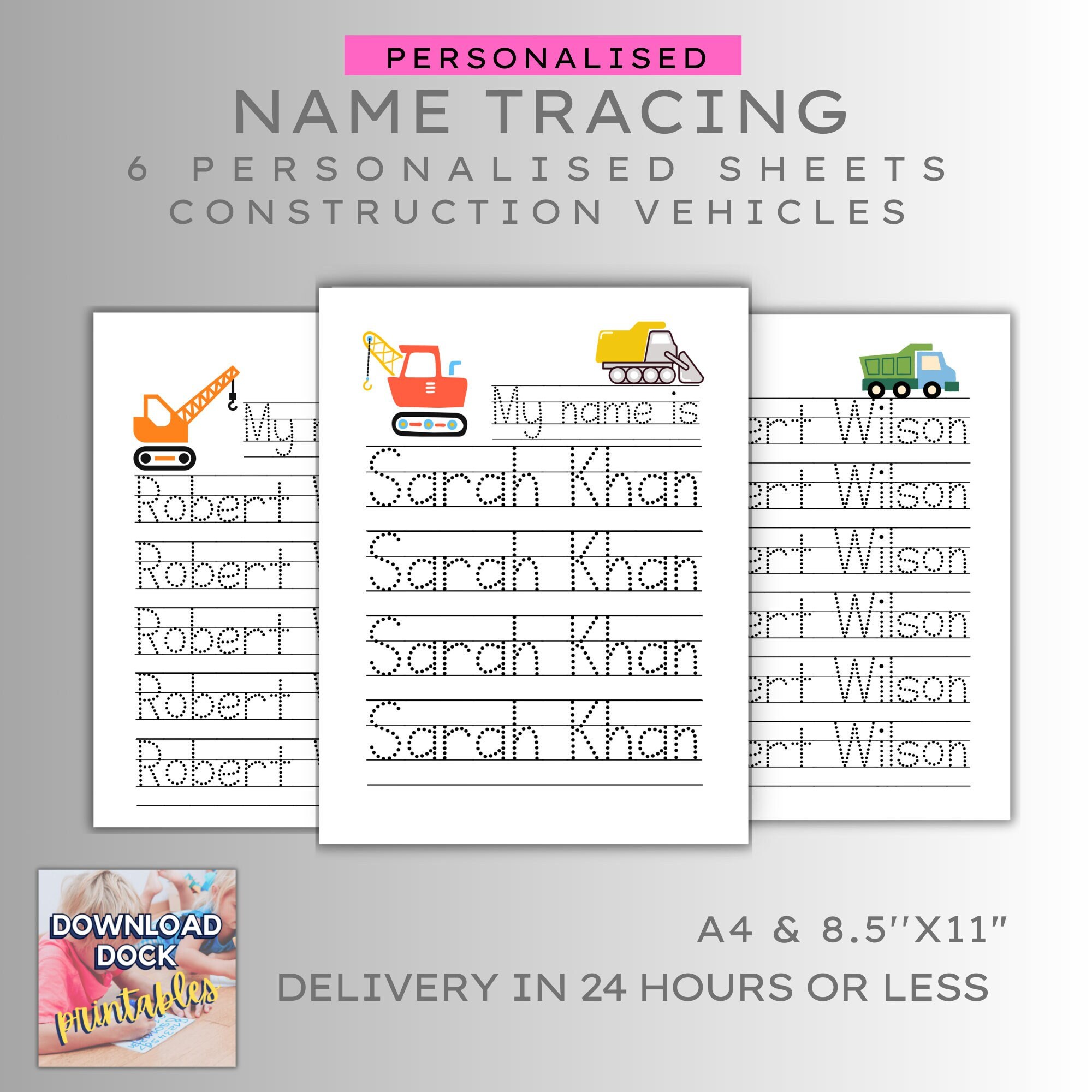 Set of 6 Custom Name Tracing Worksheets for Your Child to Practice ...