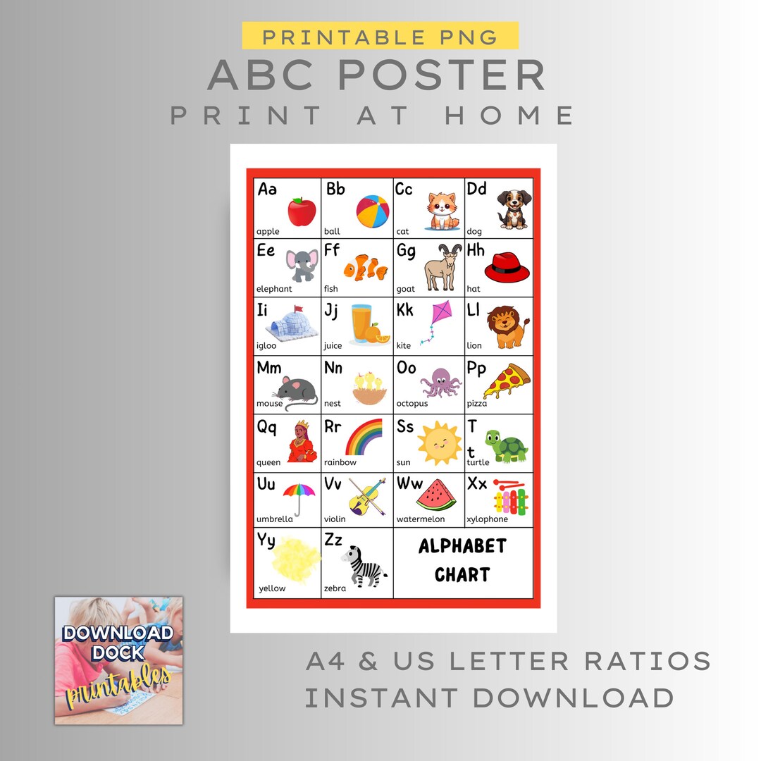 Alphabet Educational Poster for Home, Child's Bedroom or Study. Print ...