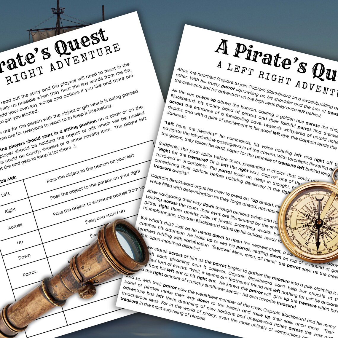 Left Right Party Game for Kids and Adults With a Pirate Theme ...