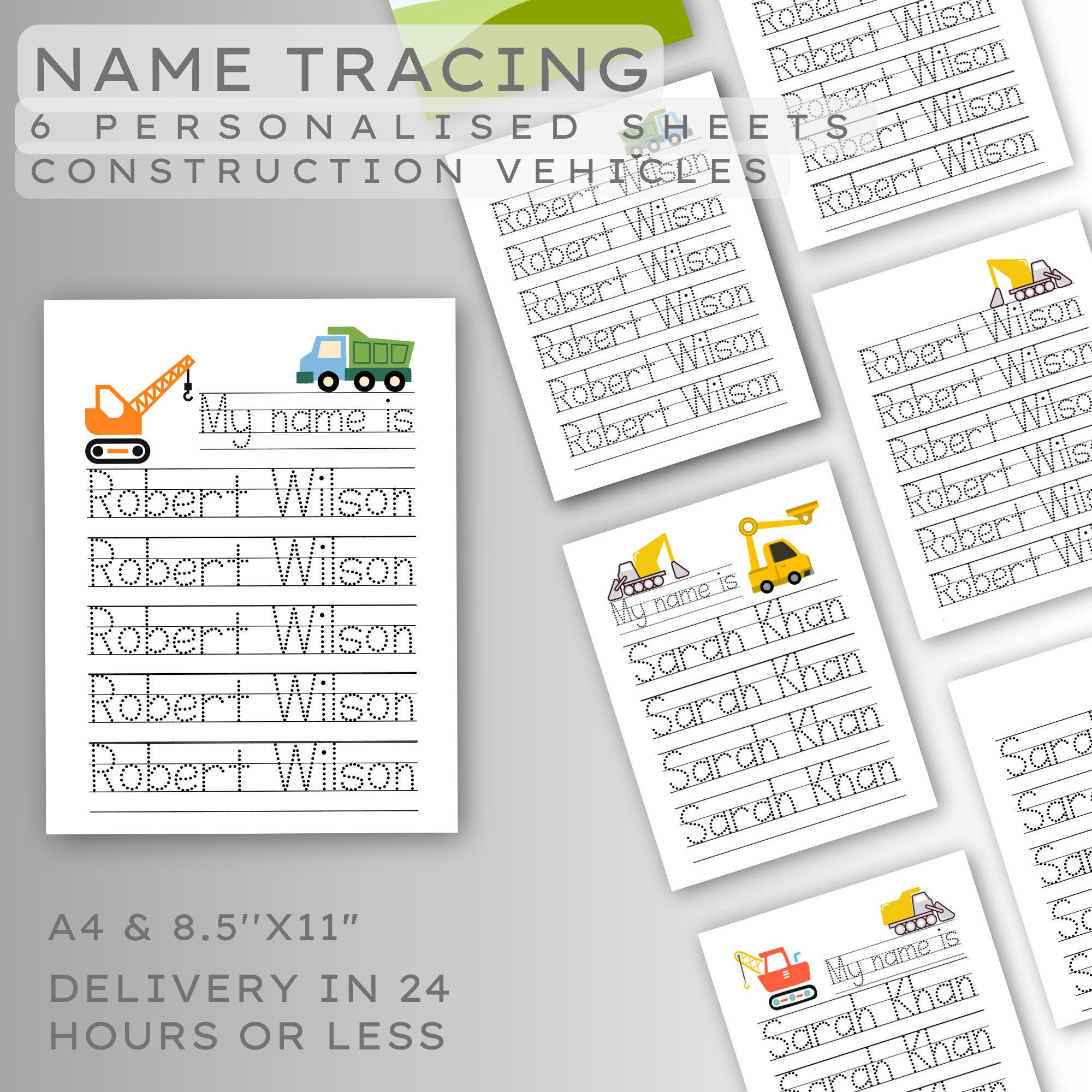 Set of 6 Custom Name Tracing Worksheets for Your Child to Practice ...