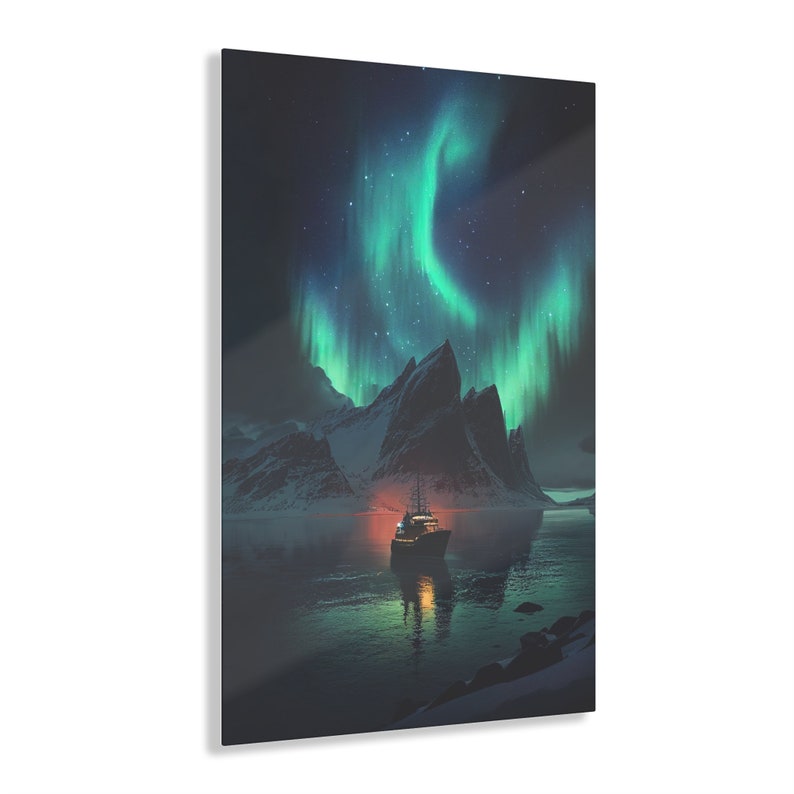 Northern Lights Boat Print Northern Lighst Sky Night Sky Canvas Living ...