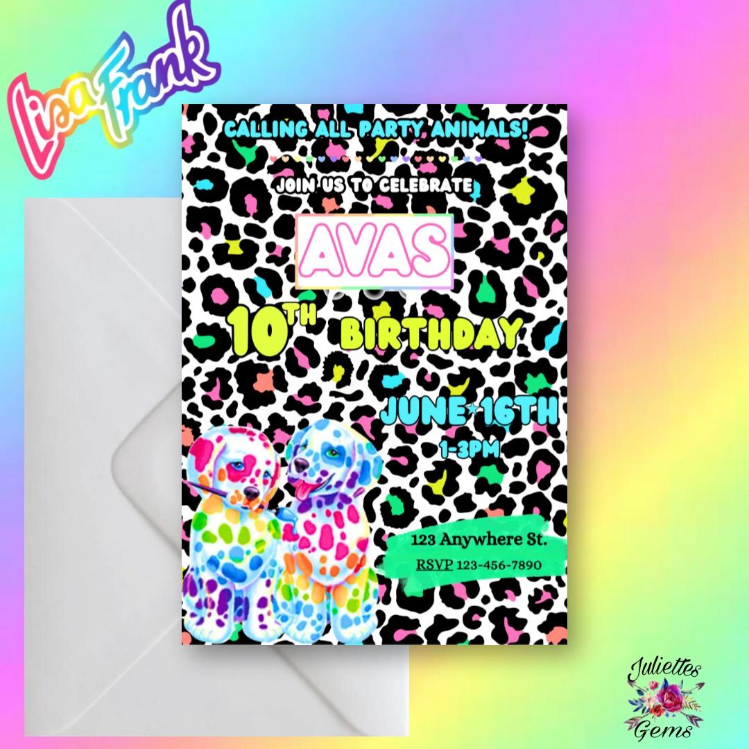 Lisa Frank Inspired - Birthday Invitation - Etsy