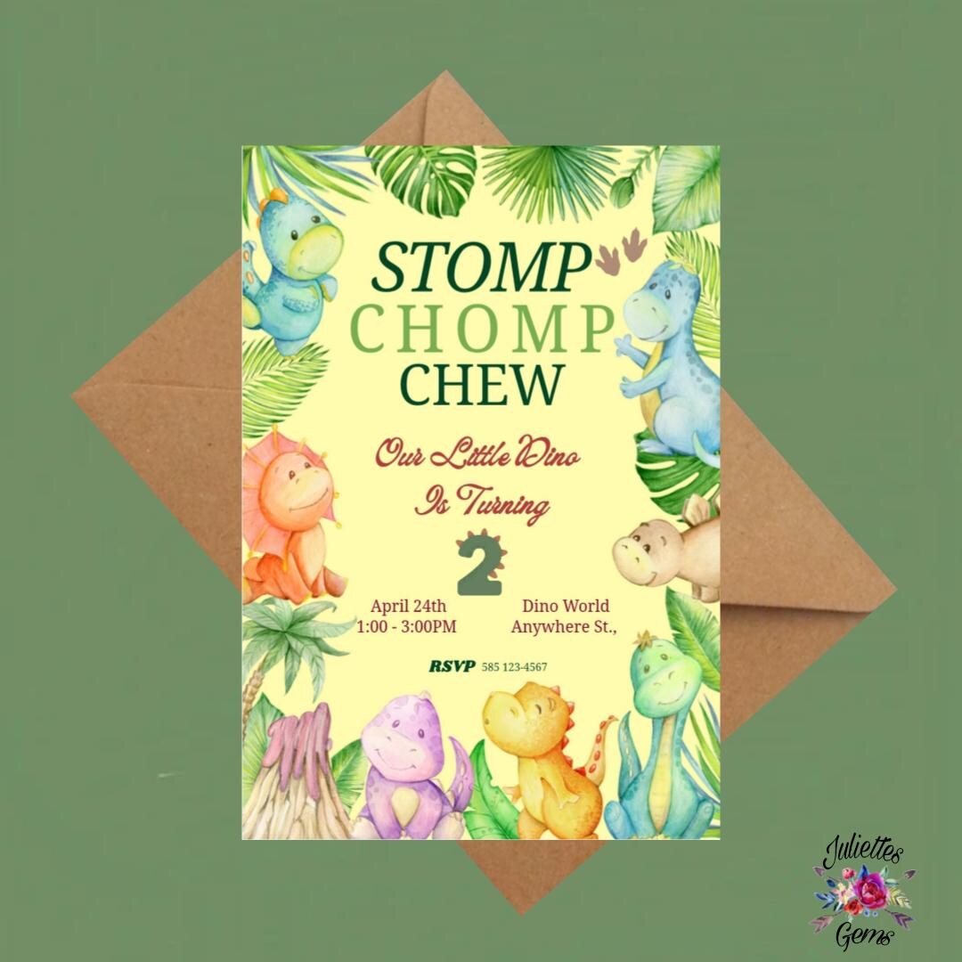 Stomp-chomp-chew Im Turning 2! Birthday Invitation - Etsy