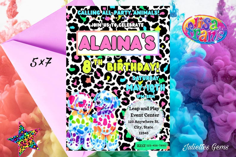 Lisa Frank Inspired - Birthday Invitation - Etsy