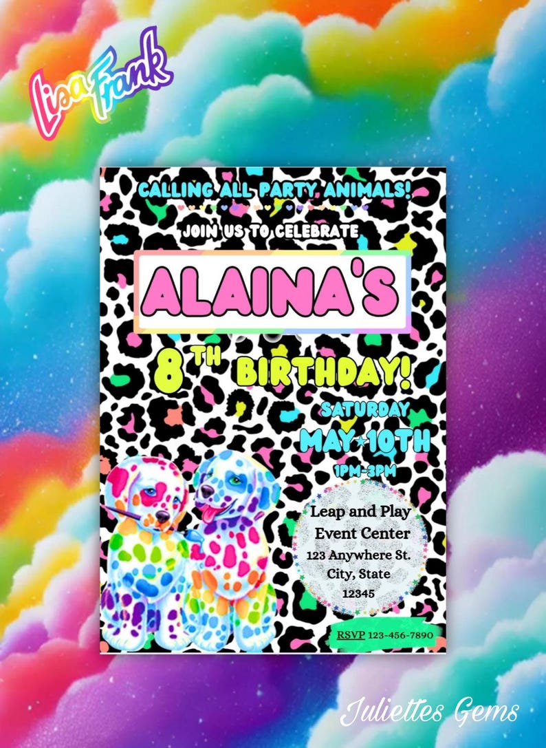 Lisa Frank Inspired - Birthday Invitation - Etsy