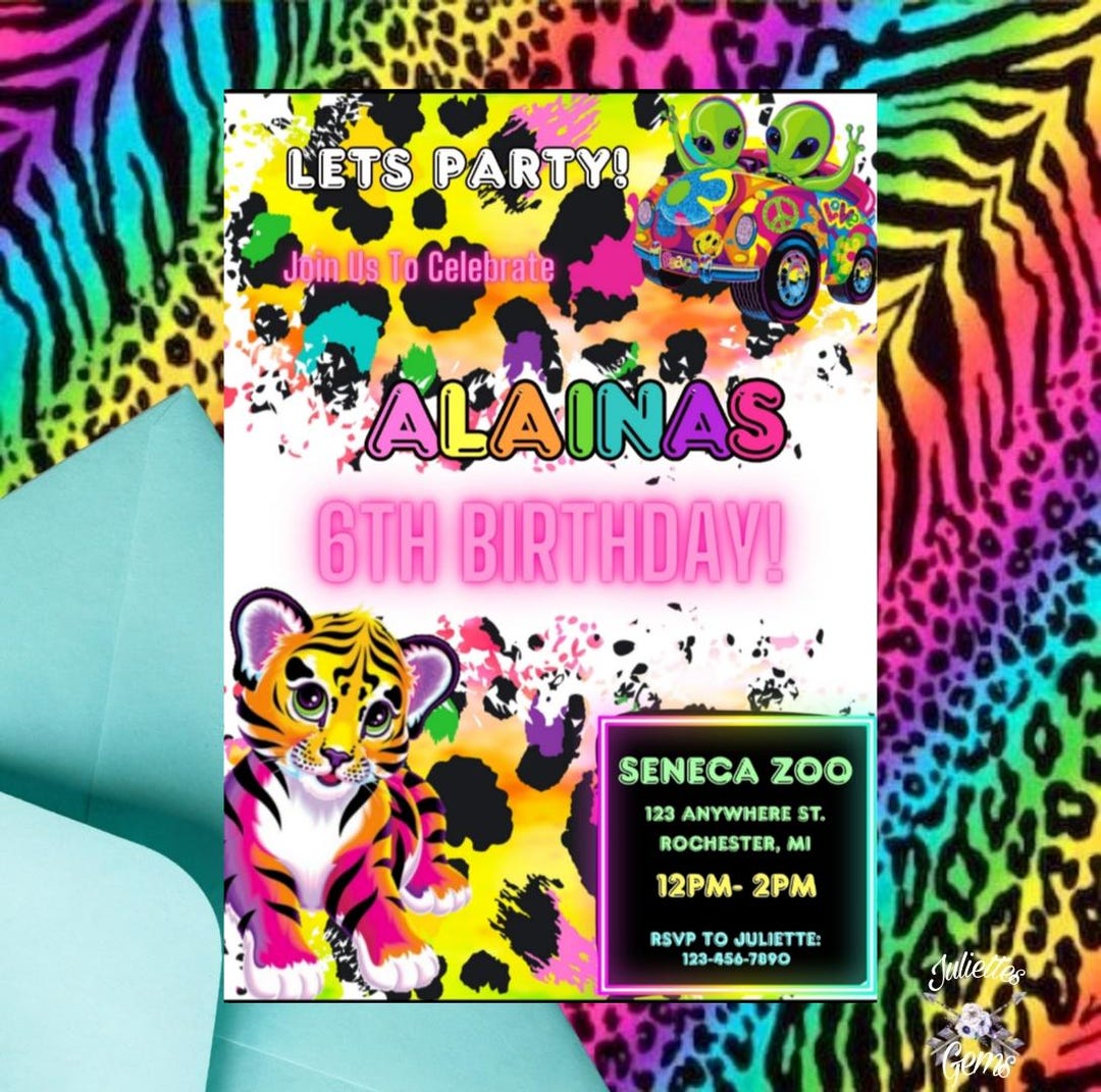 90s Lisa Frank Inspired - Birthday Invitation - Etsy
