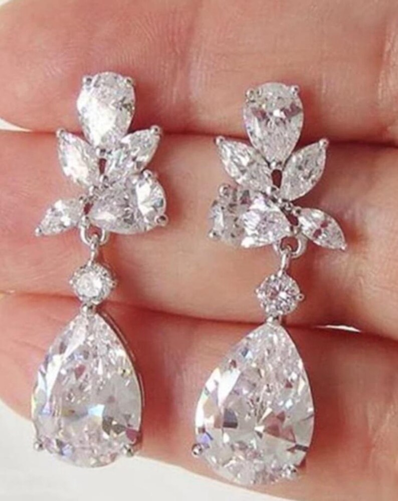 Silver Bridal Faux Diamond Earrings. Wedding Earings. Cubic Zirconia ...