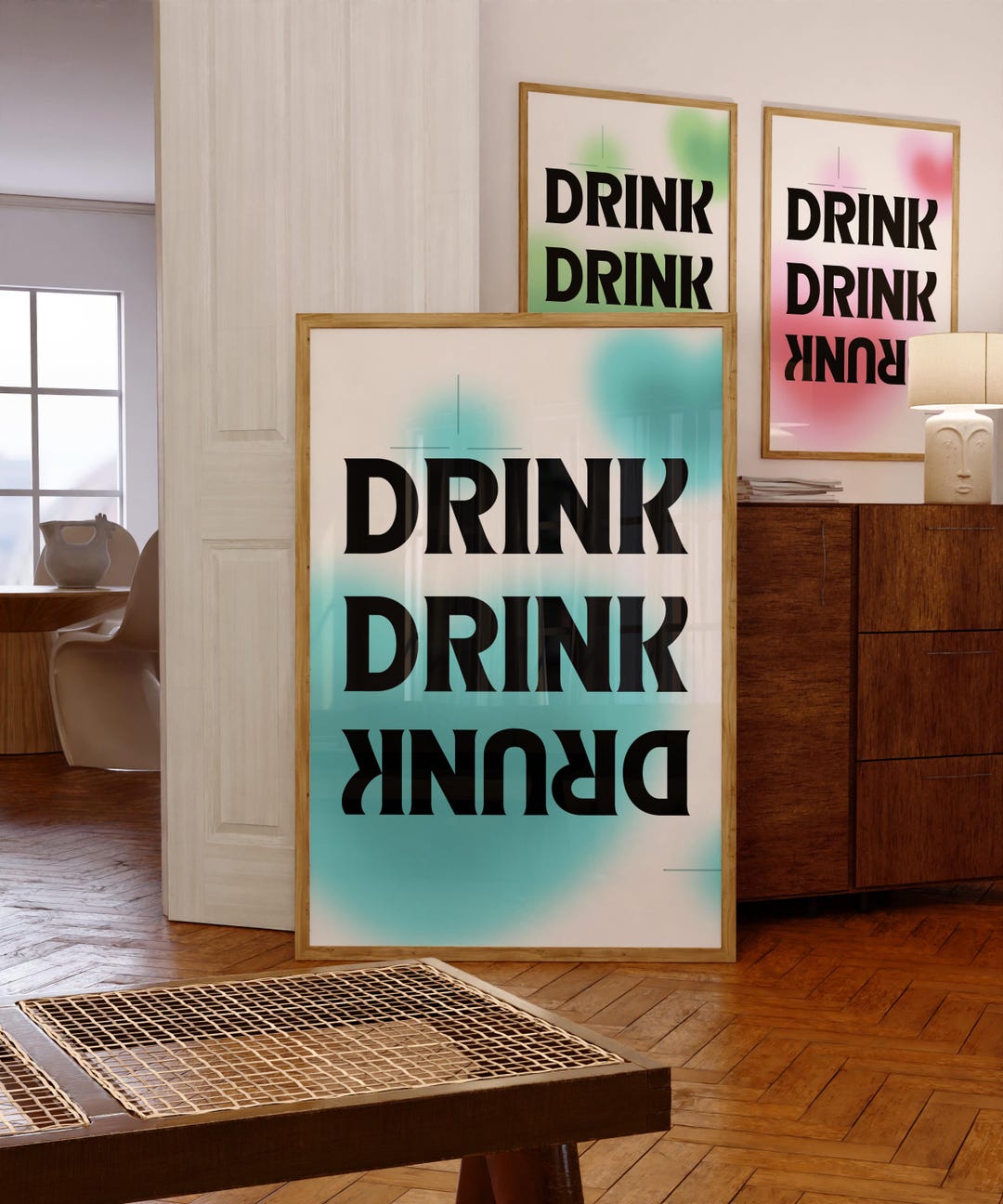 Blue Bar Cart Poster Modern Bar Cart Drink Drink Drunk Poster Trendy ...