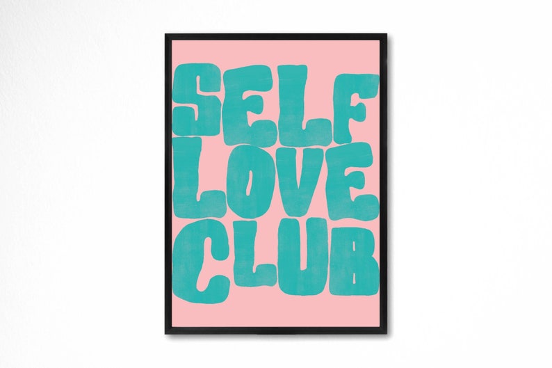 Self Love Club Retro Wall Art Typographic Wall Art Typographic