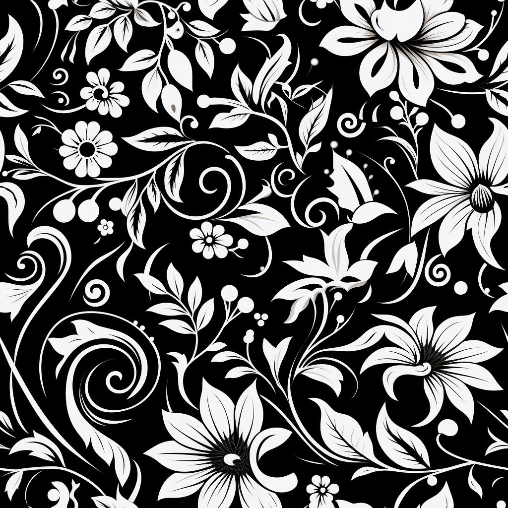 Bundle of 60 Folk Art Seamless Pattern Illustrations Black and White ...