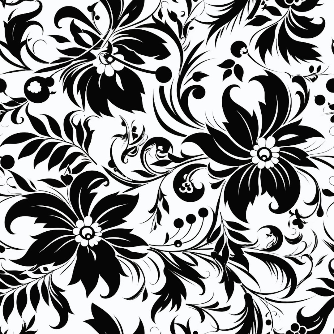 Bundle of 60 Folk Art Seamless Pattern Illustrations Black and White ...