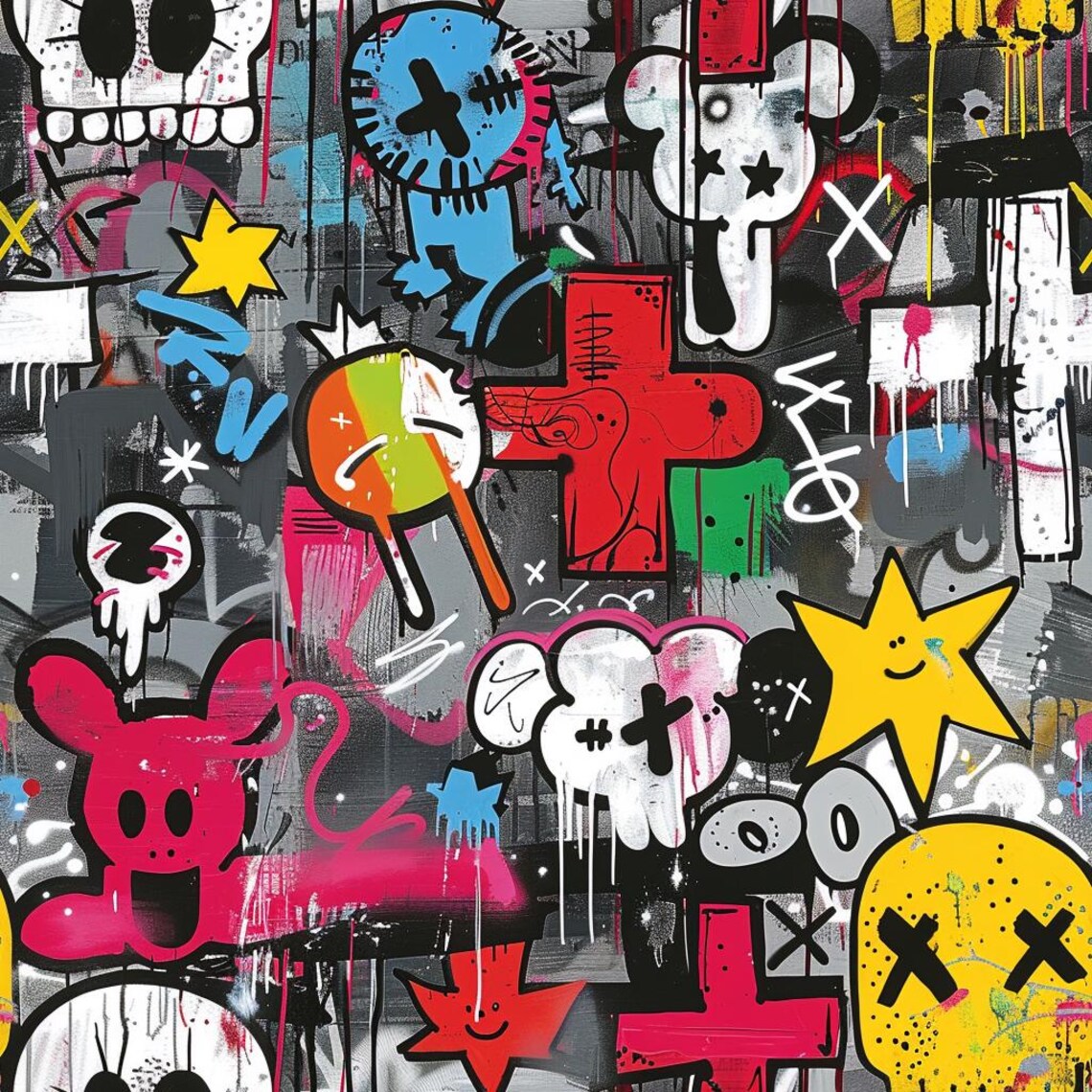 Bundle of 40 Graffiti Seamless Pattern Art Illustrations, Digital ...