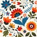 Bundle of 40 Folk Art Illustrations on White Background, Digital Floral ...