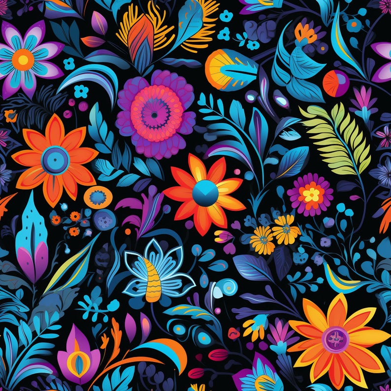 Bundle of 40 Colorful Flowers Seamless Pattern Art Illustrations ...