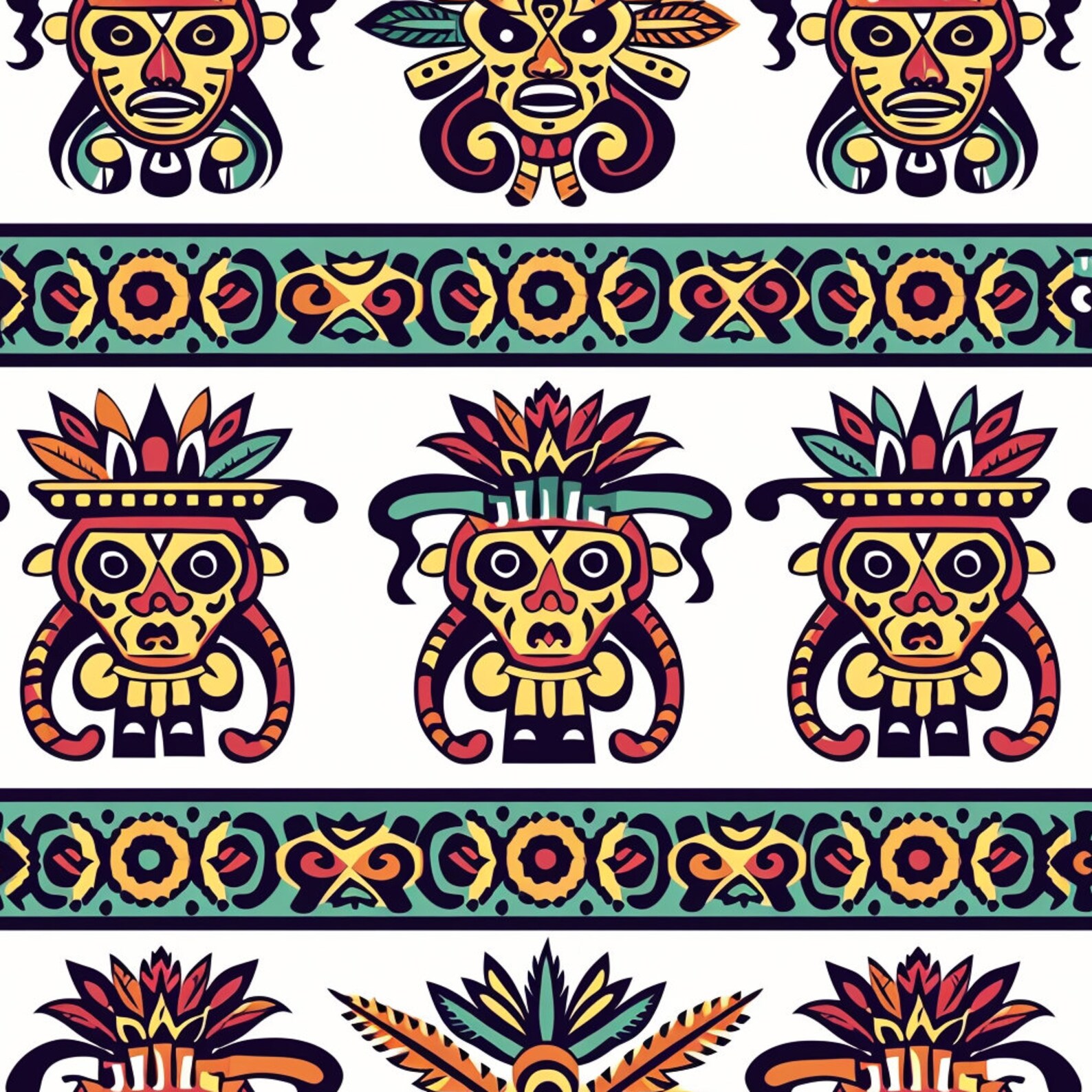 Bundle of 40 Aztec Maya Inca Art Seamless Pattern Illustrations on ...