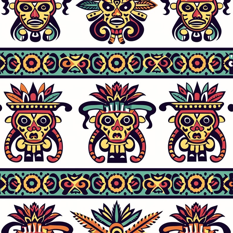 Bundle of 40 Aztec Maya Inca Art Seamless Pattern Illustrations on ...