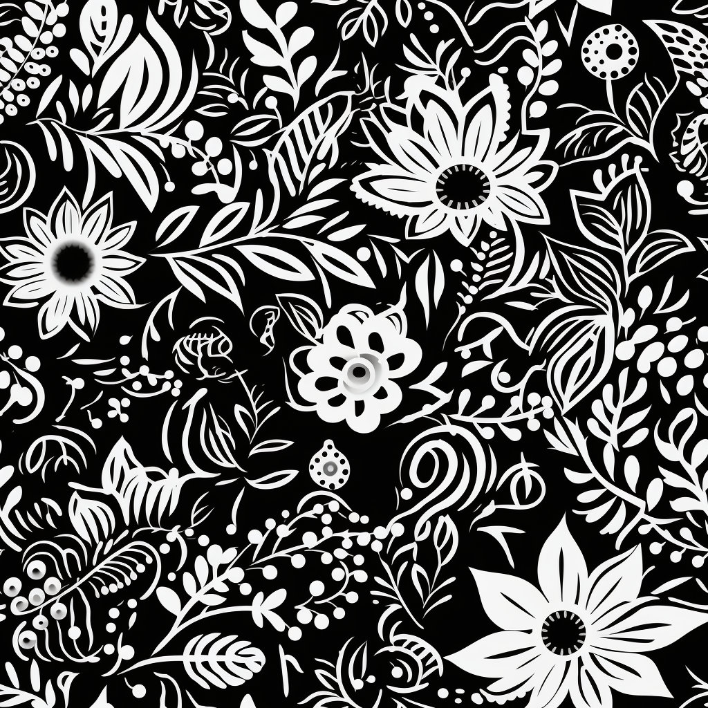 Bundle of 60 Folk Art Seamless Pattern Illustrations Black and White ...