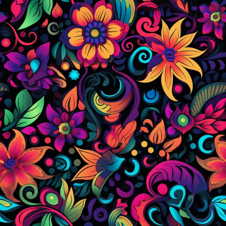 Bundle of 40 Colorful Flowers Seamless Pattern Art Illustrations ...