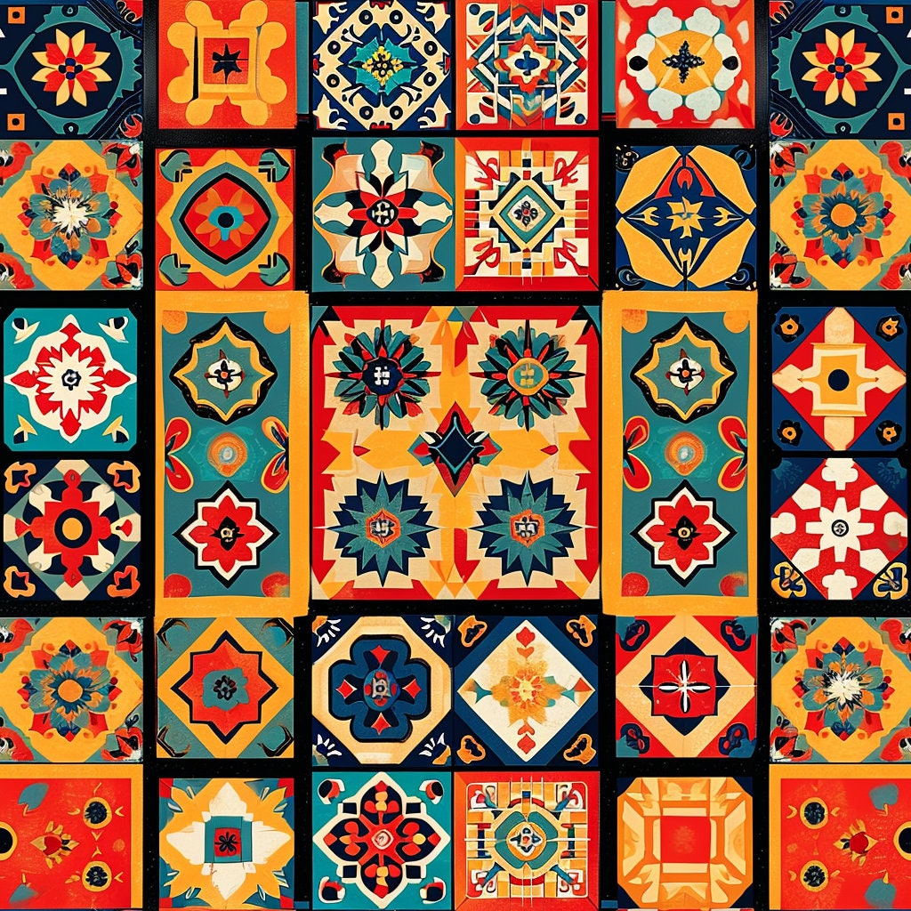 Bundle of 40 Folk Art Seamless Pattern Illustrations Digital Clipart ...
