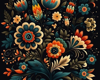 Bundle of 40 Folk Art Seamless Pattern Illustrations on Grey Background ...