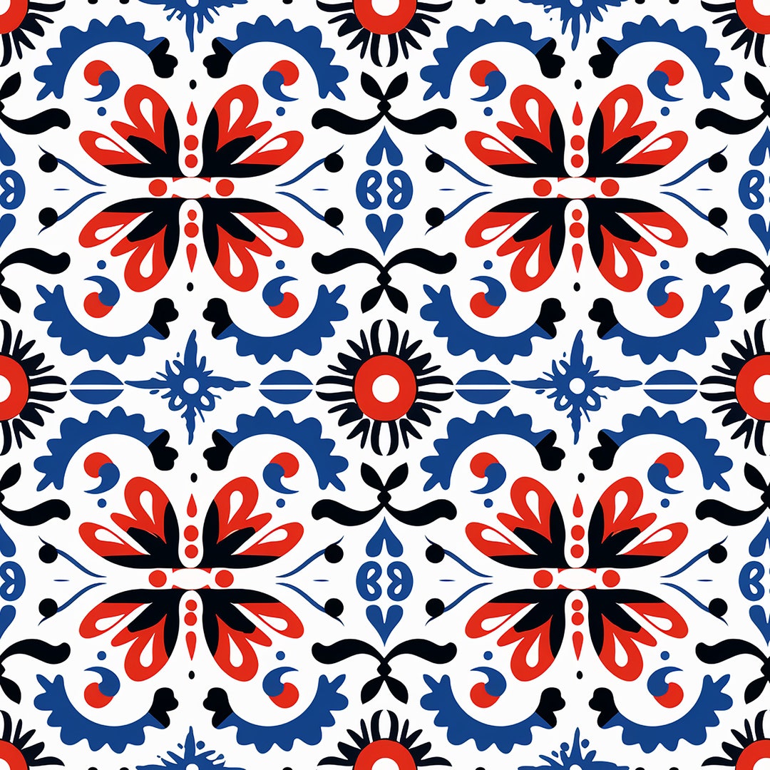 Bundle of 60 Folk Art Seamless Pattern Illustrations on White ...