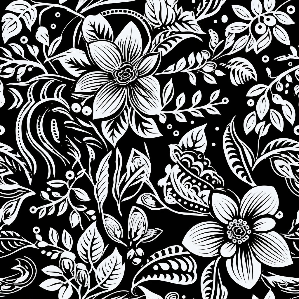 Bundle of 60 Folk Art Seamless Pattern Illustrations Black and White ...