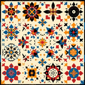Bundle of 40 Folk Art Seamless Pattern Illustrations Digital Clipart ...