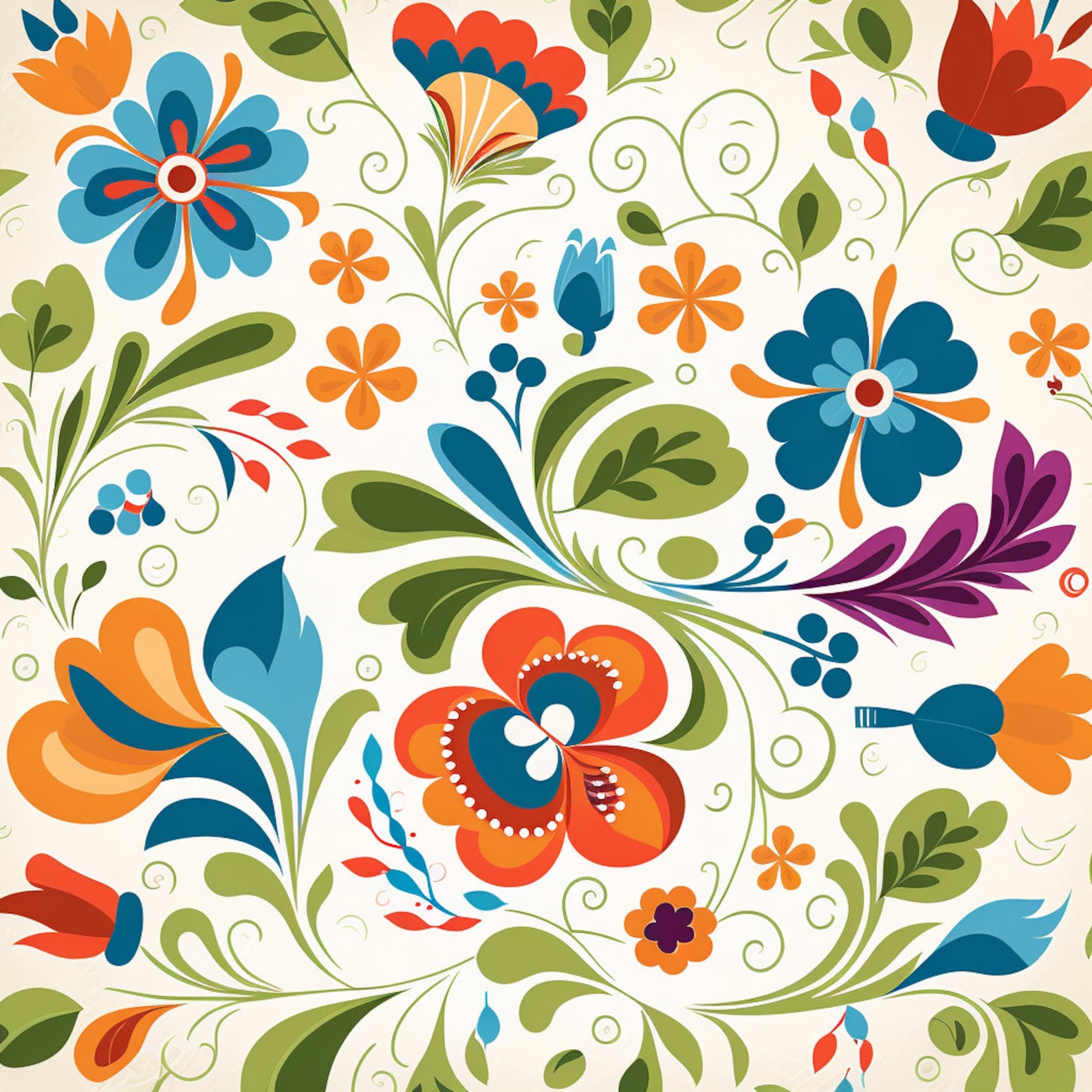 Bundle of 40 Folk Art Seamless Pattern Illustrations on White ...