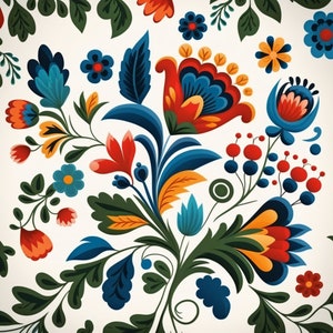 Bundle of 40 Folk Art Seamless Pattern Illustrations on White ...