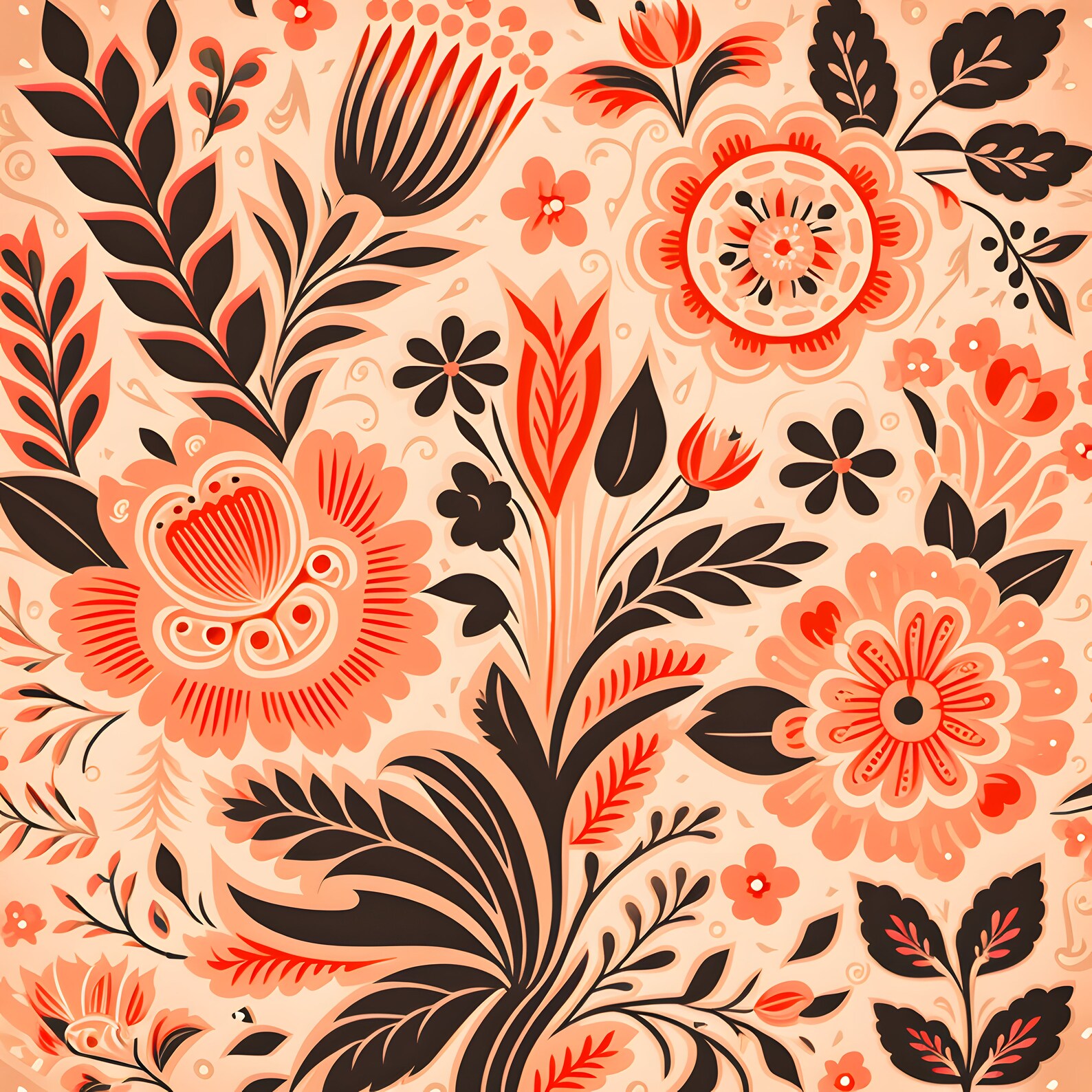 Bundle of 40 Folk Art Seamless Pattern Illustrations on Red Background ...