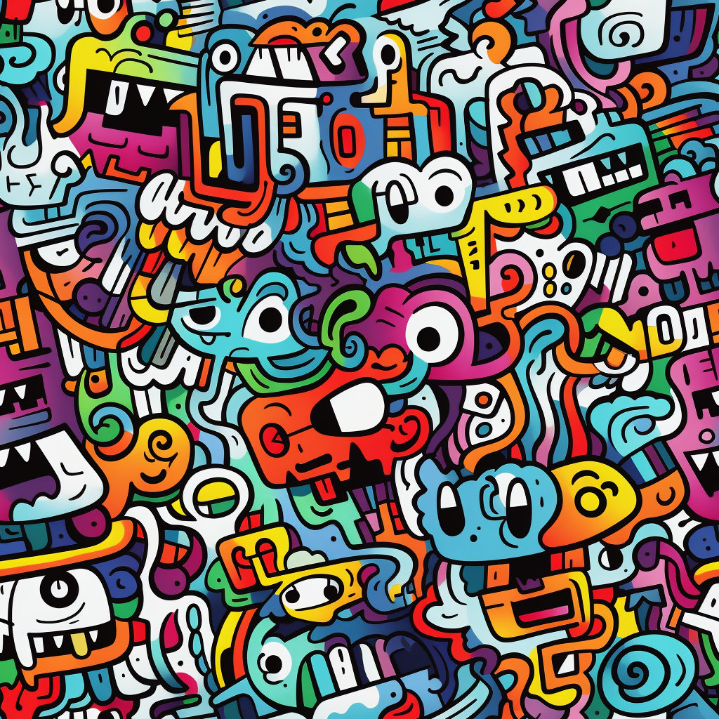 Bundle of 40 Comic Doodle Seamless Pattern Illustrations on White ...