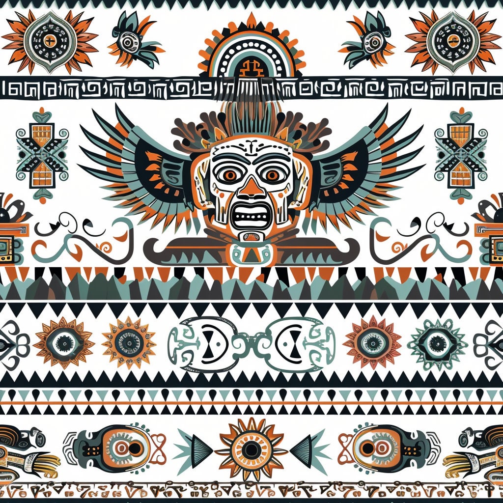 Bundle of 40 Aztec Maya Inca Art Seamless Pattern Illustrations on ...