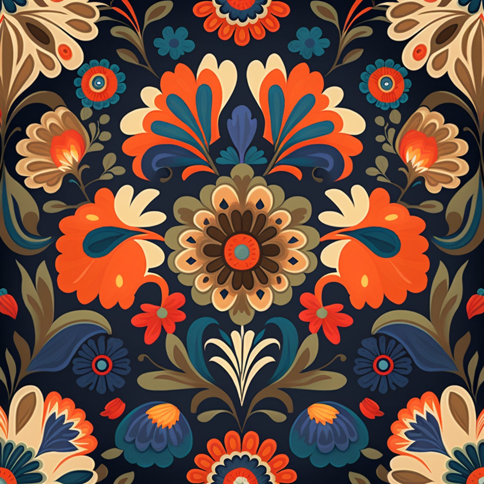 Bundle of 40 Folk Art Seamless Pattern Illustrations on Black ...