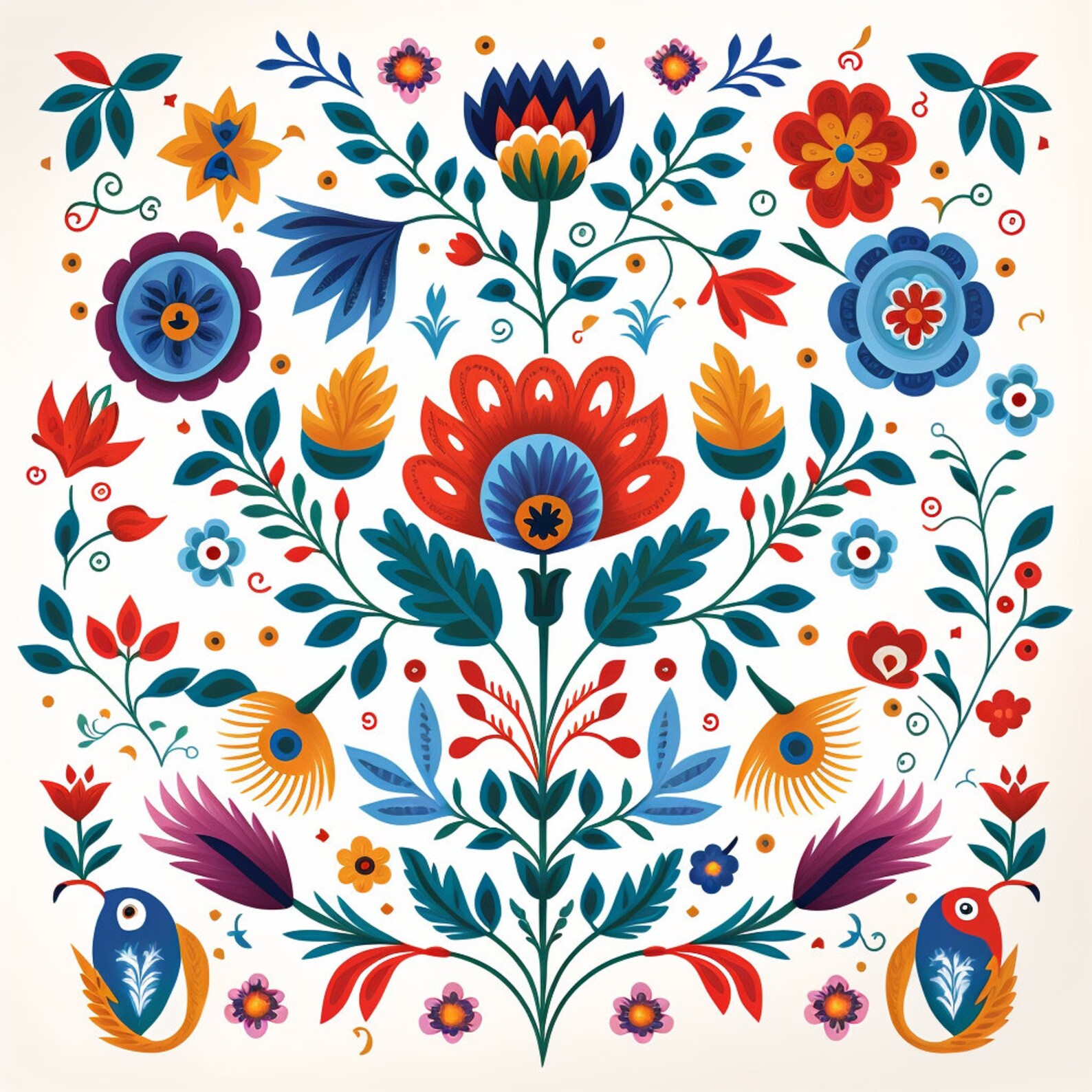 Bundle of 40 Folk Art Seamless Pattern Illustrations on White ...