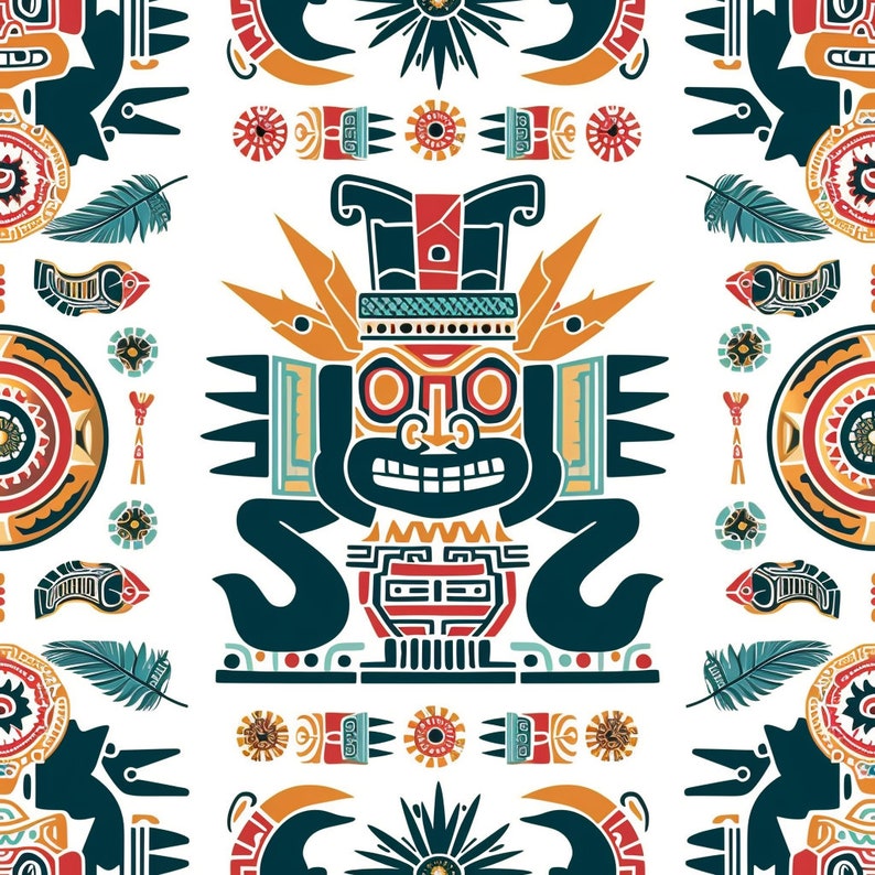 Bundle of 40 Aztec Maya Inca Art Seamless Pattern Illustrations on ...