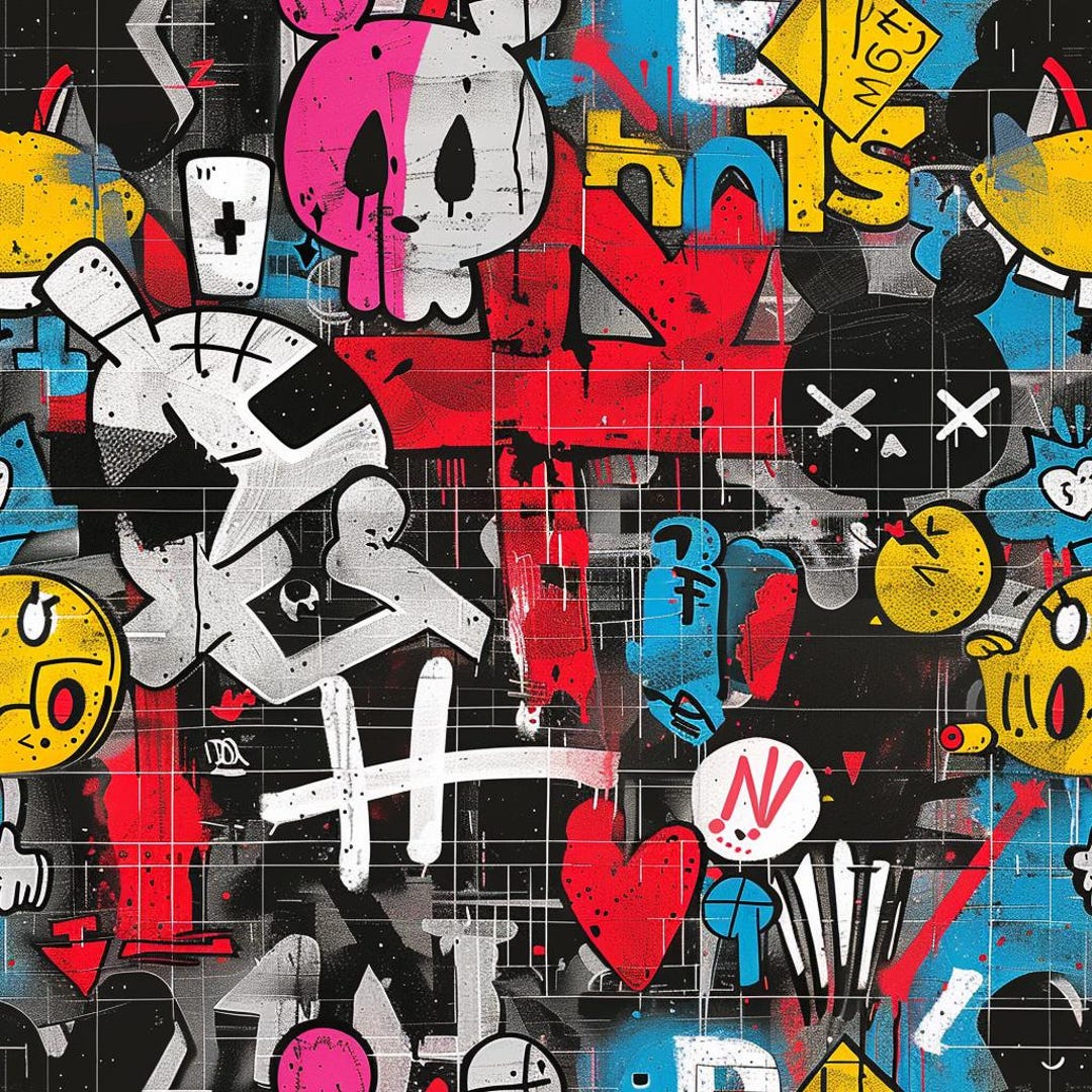 Bundle of 40 Graffiti Seamless Pattern Art Illustrations, Digital ...