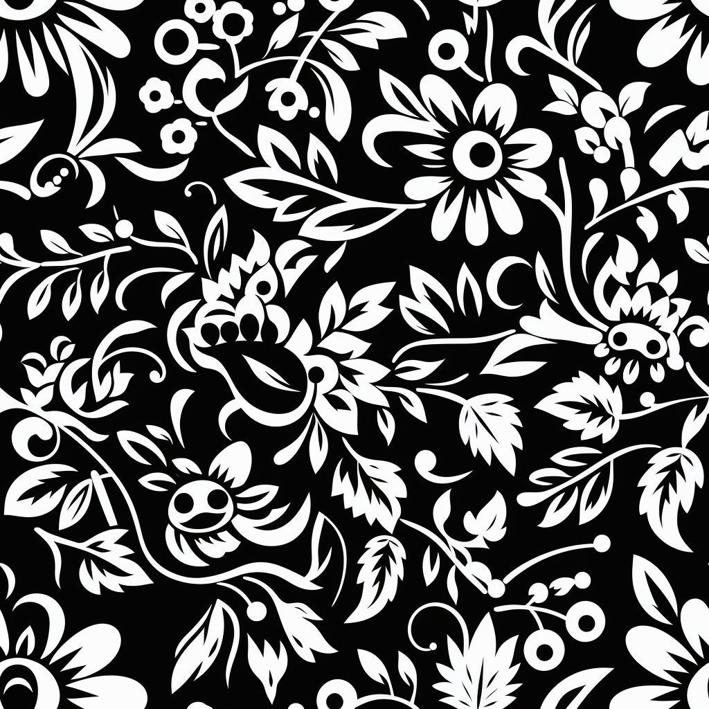 Bundle of 60 Folk Art Seamless Pattern Illustrations Black and White ...