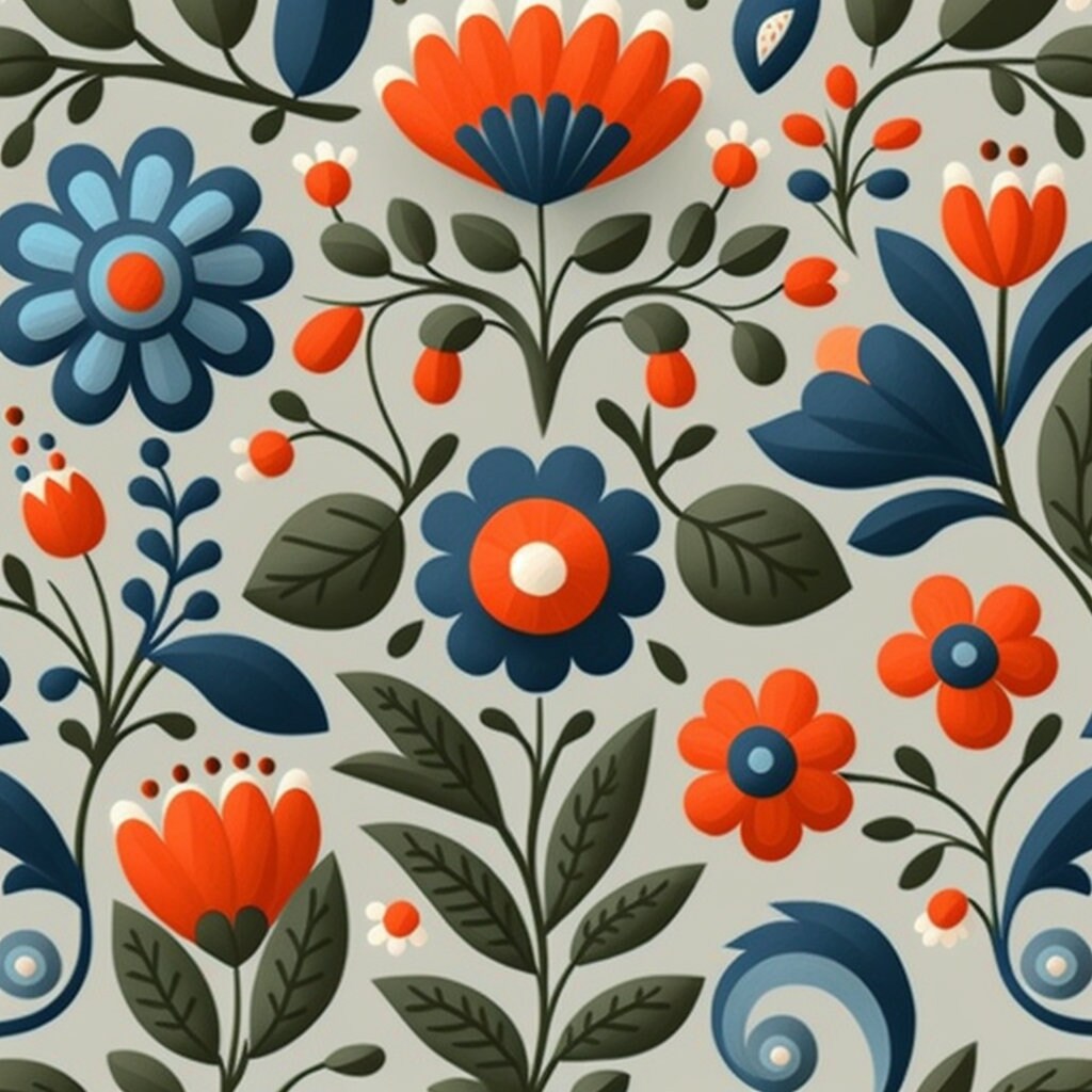 Bundle of 40 Folk Art Seamless Pattern Illustrations on Grey Background ...