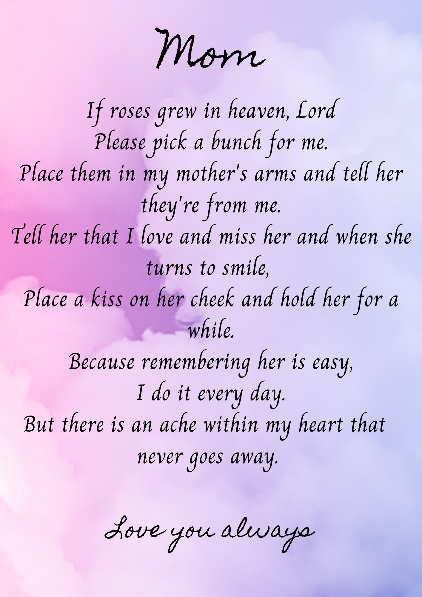 Moms in Heaven Poem/everyday Poem/gift/special Occasion - Etsy UK