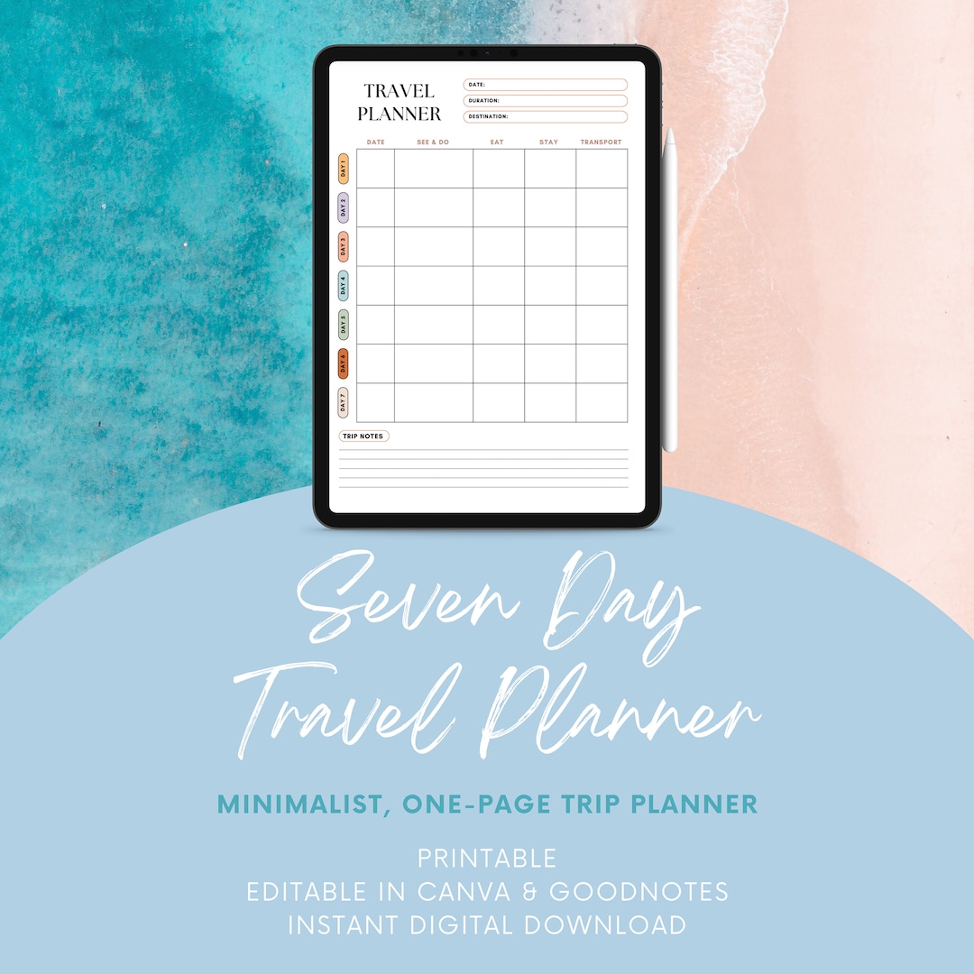 Editable Travel Planner Template, Trip Itinerary Planner, Seven Day ...