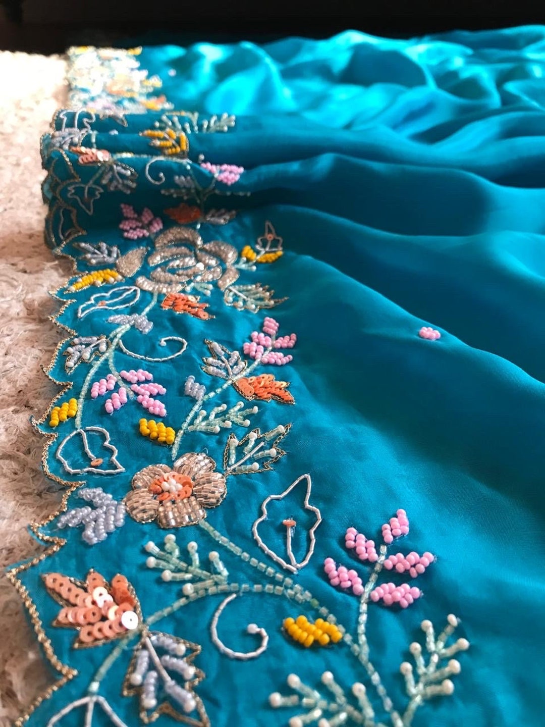 Firoza Blue Saree / Partywear Saree /floral Sari - Etsy