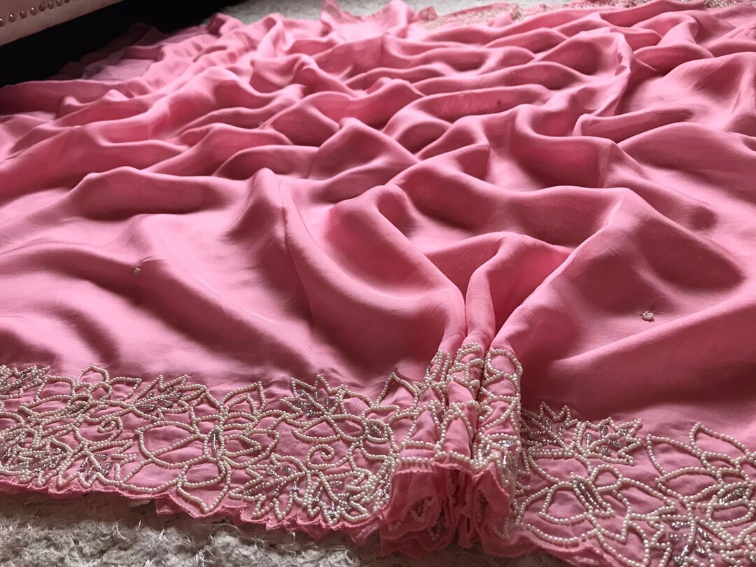 Alima Pink Saree,,,, Floral Saree,,,,pearl Sari - Etsy